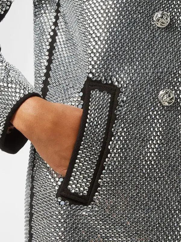 Philipp Plein Long Double-breasted Coat With Crystals And Peak Lapels