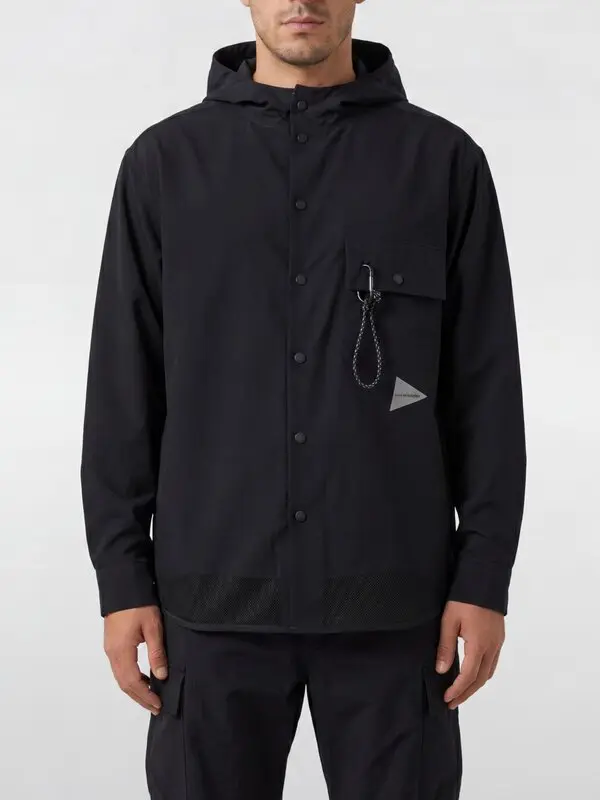 AND WANDER Polyester Windbreaker Jacket With Hood And Patch Pockets