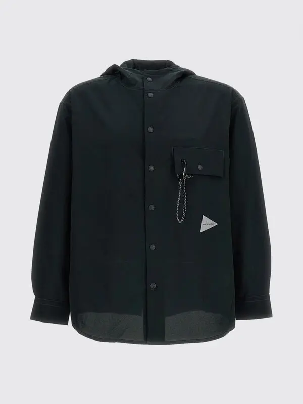 AND WANDER Polyester Windbreaker Jacket With Hood And Patch Pockets