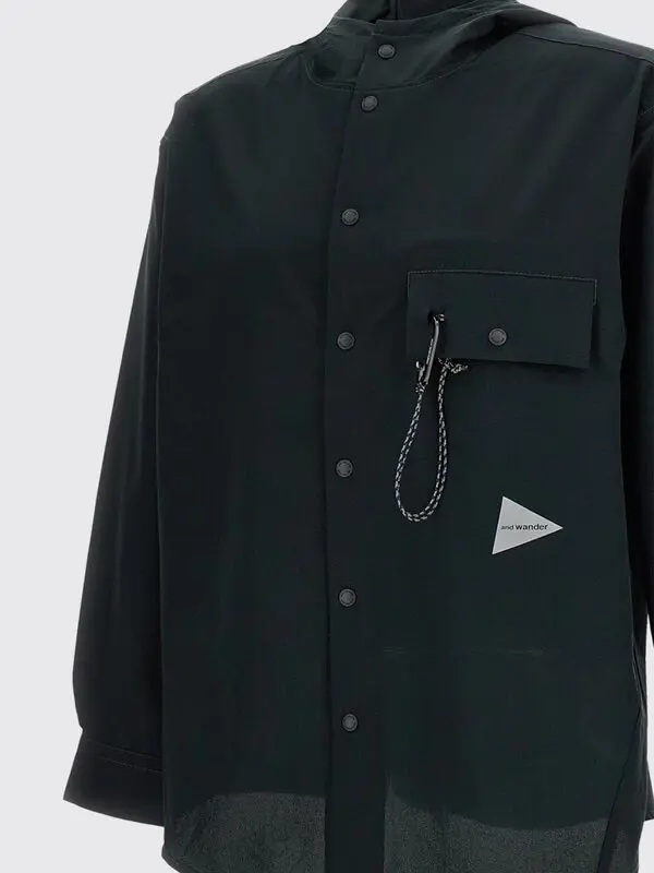 AND WANDER Polyester Windbreaker Jacket With Hood And Patch Pockets