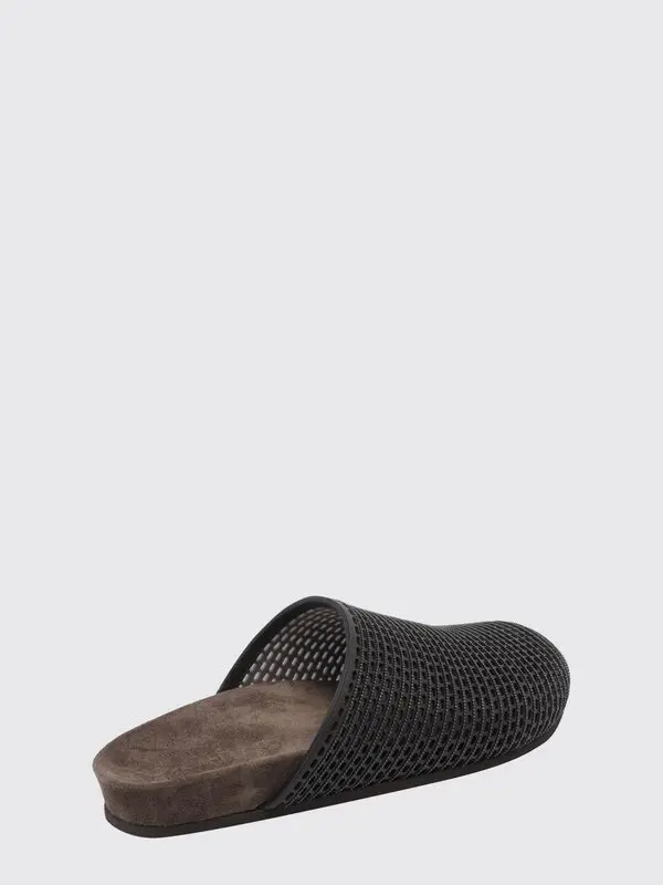 Brunello Cucinelli Precious Net Mules In Perforated Leather With Monile