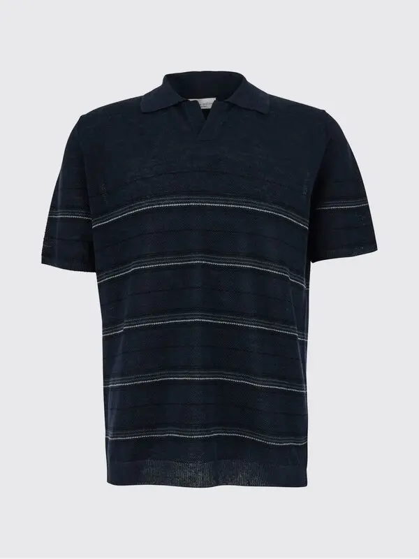 ROBERTO COLLINA Striped Linen Knit Polo Shirt