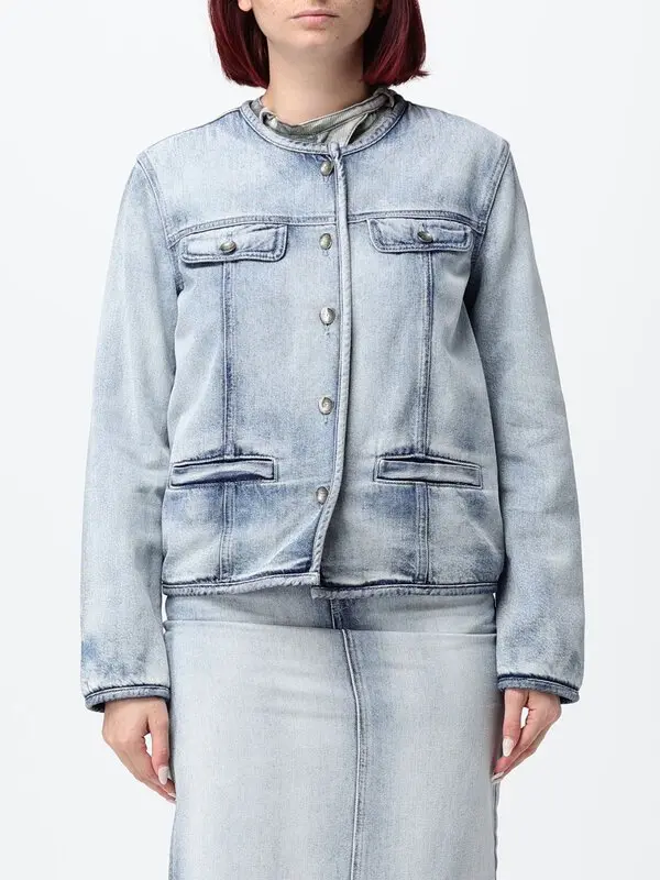 DIESEL® Cropped Crew Neck Denim Jacket In Lyocell Blend