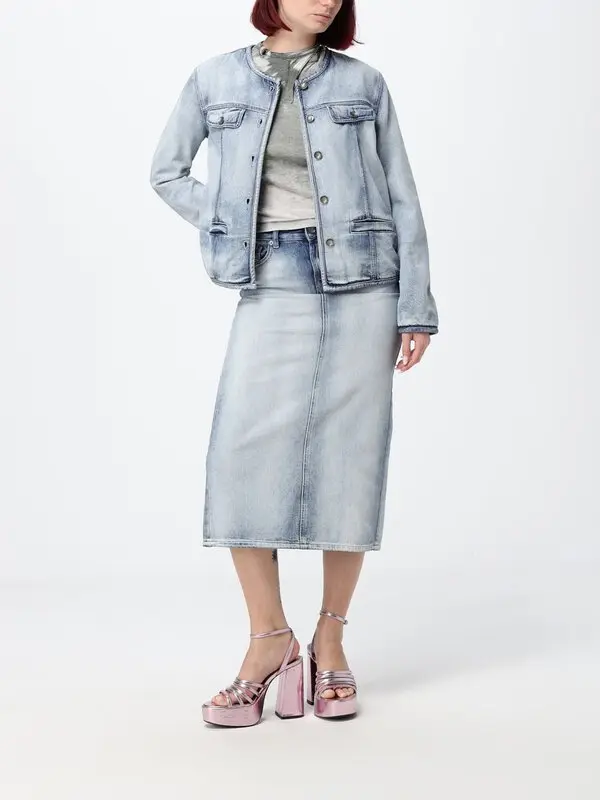 DIESEL® Cropped Crew Neck Denim Jacket In Lyocell Blend