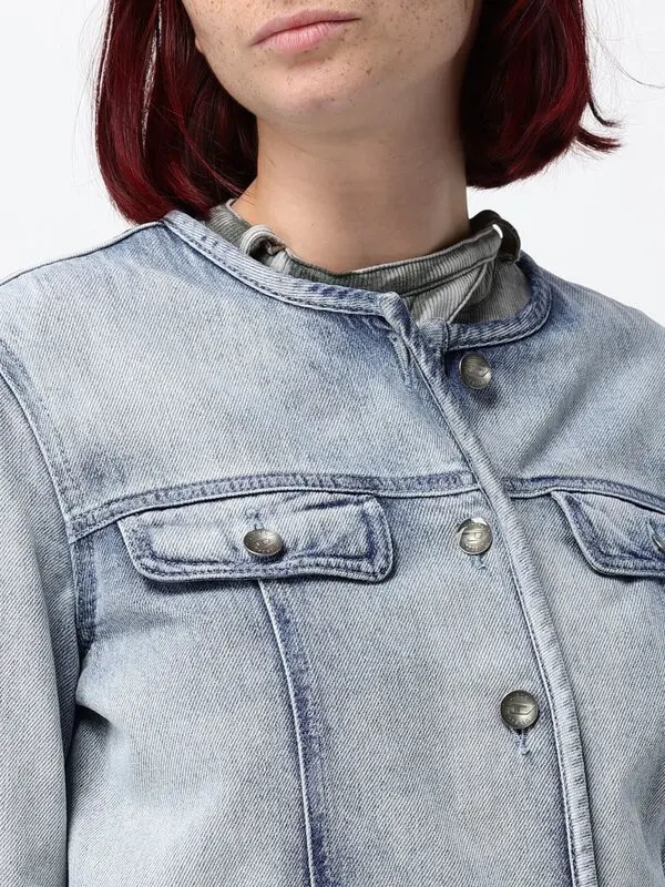DIESEL® Cropped Crew Neck Denim Jacket In Lyocell Blend
