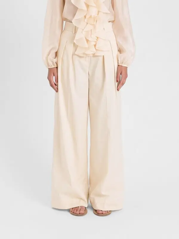 TWINSET Stretch Cotton Wide Leg Trousers