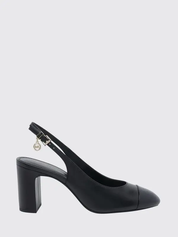 Michael Kors Piper Leather Slingback Pumps With Patent Toe And Block Heel - Black