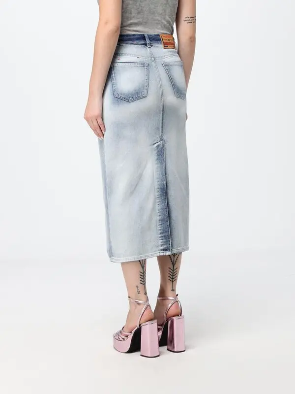 DIESEL® Bleached Denim Midi Pencil Skirt With Back Slit