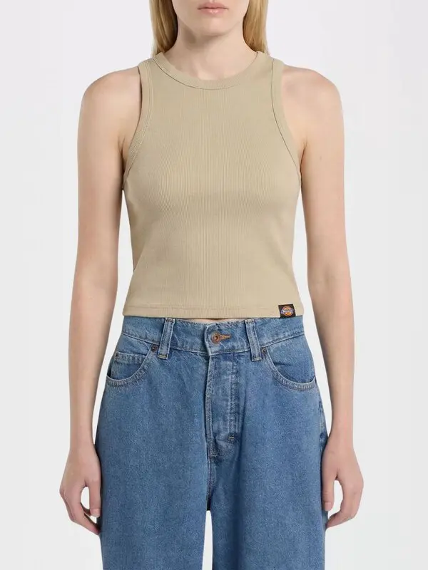 Dickies Sleeveless Ribbed Cotton Top With Applied Logo - Beige