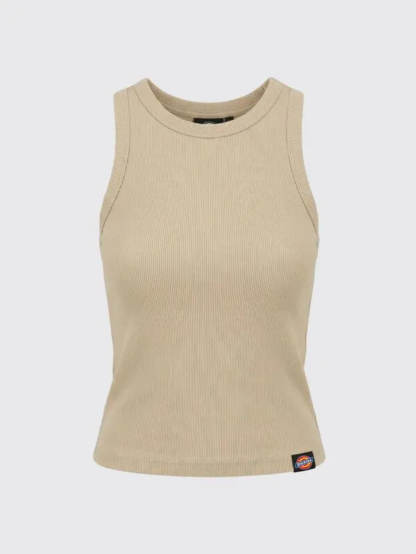 Dickies Sleeveless Ribbed Cotton Top With Applied Logo - Beige