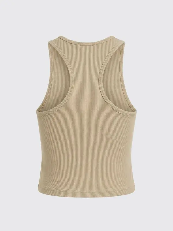 Dickies Sleeveless Ribbed Cotton Top With Applied Logo - Beige