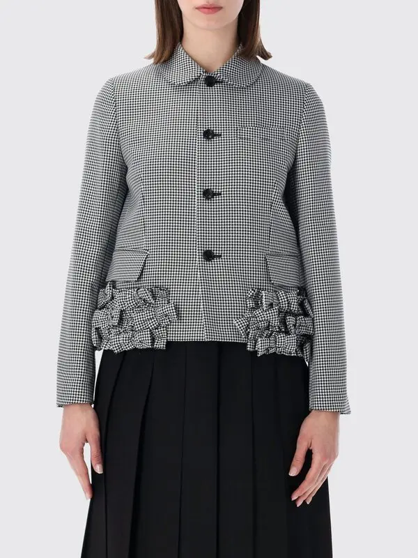 Comme Des Garçons Houndstooth Slim Fit Cropped Blazer With All-over Bows