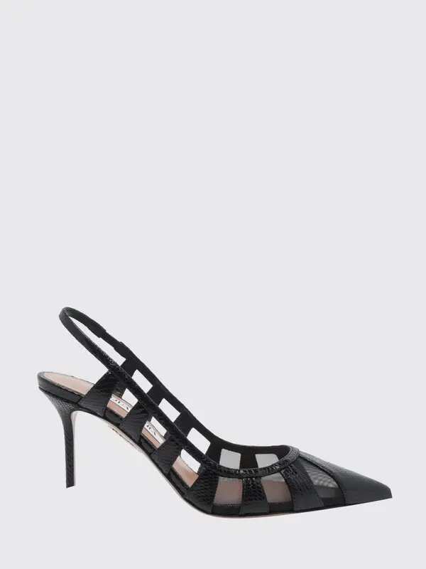 AQUAZZURA Python-print Mesh Nylon Slingback Pumps With Stiletto Heel