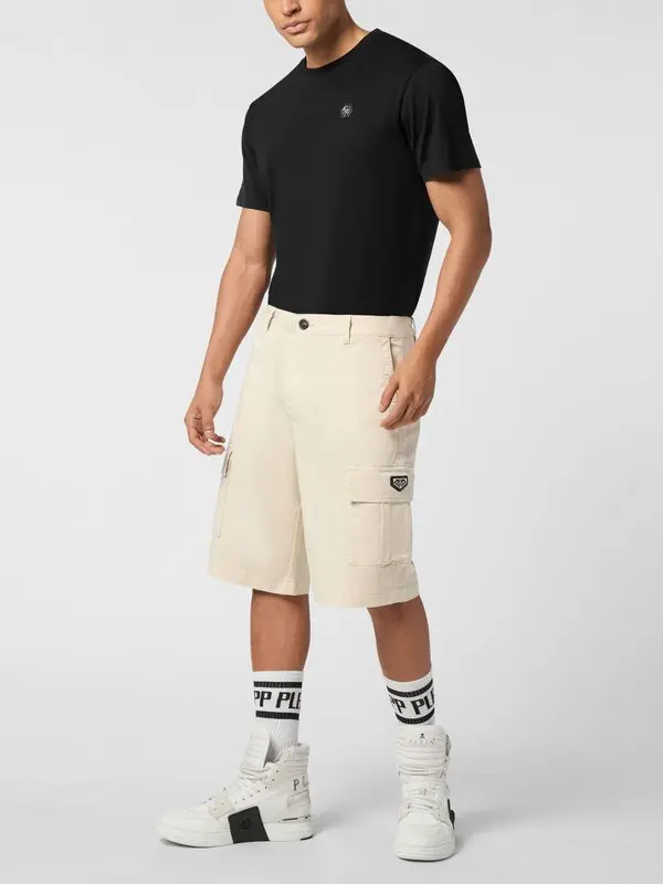 Philipp Plein Cotton Cargo Shorts With Multiple Pockets - Beige