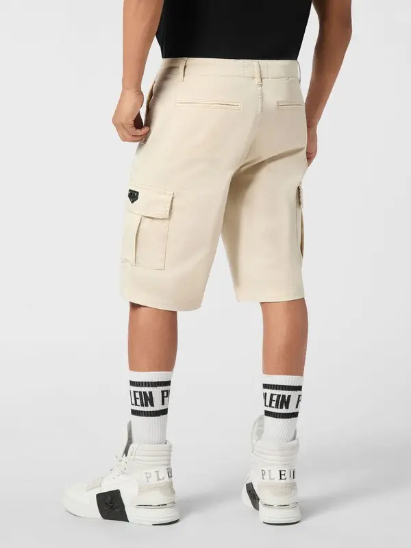 Philipp Plein Cotton Cargo Shorts With Multiple Pockets - Beige