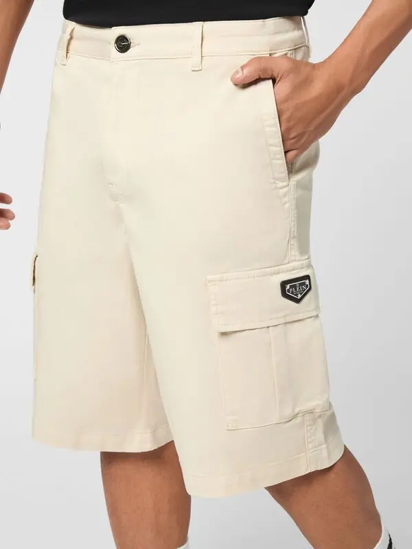 Philipp Plein Cotton Cargo Shorts With Multiple Pockets - Beige