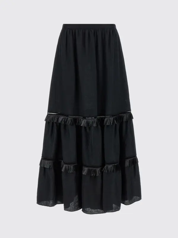 Kiton Linen A-line Midi Skirt With Fringe And Embroidery