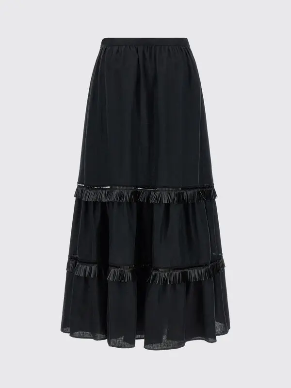 Kiton Linen A-line Midi Skirt With Fringe And Embroidery