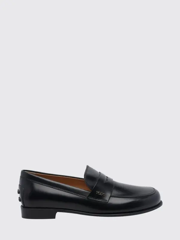 TOD'S Brushed Leather Loafers With Strap And Metal Logo - Black