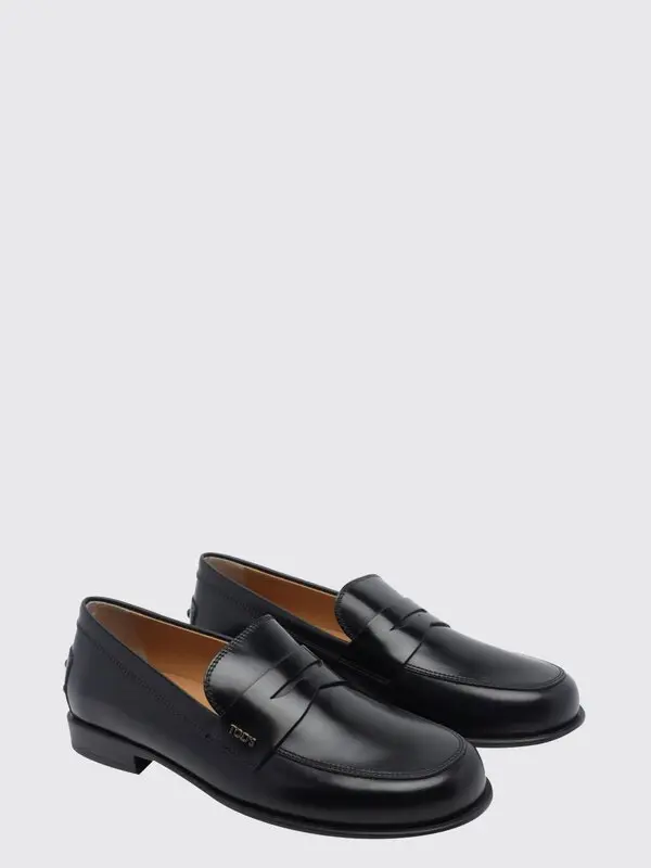 TOD'S Brushed Leather Loafers With Strap And Metal Logo - Black