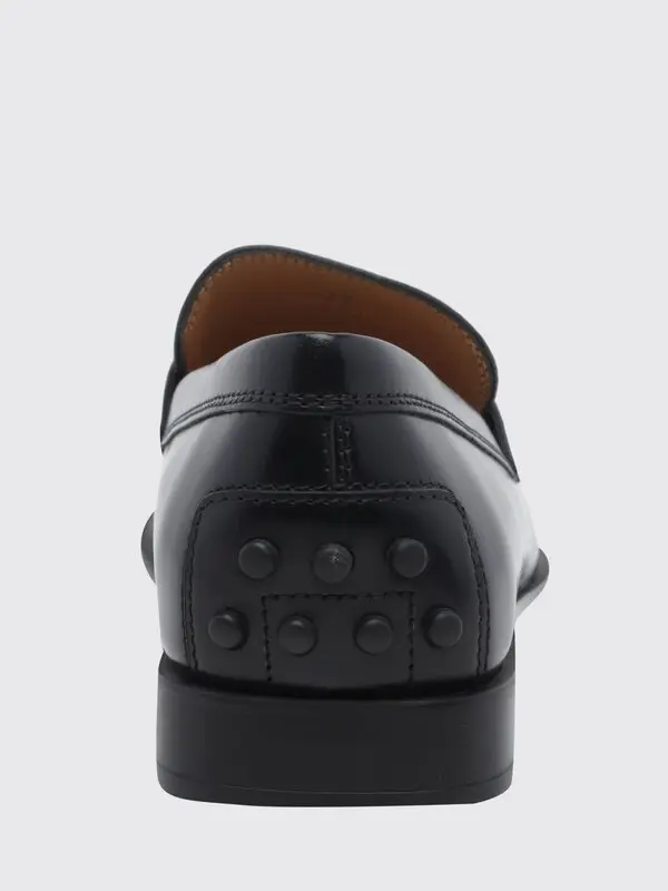 TOD'S Brushed Leather Loafers With Strap And Metal Logo - Black