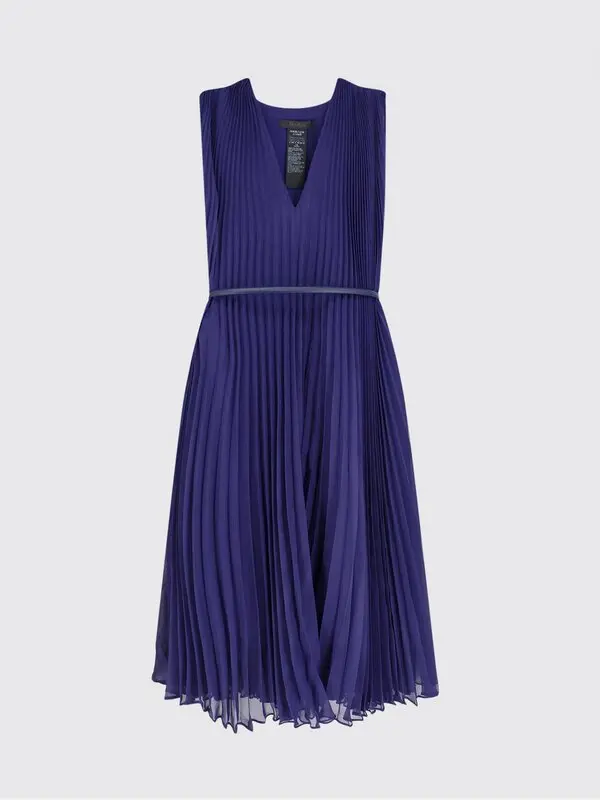 Max Mara Pleated Dress With Belt - Blue
