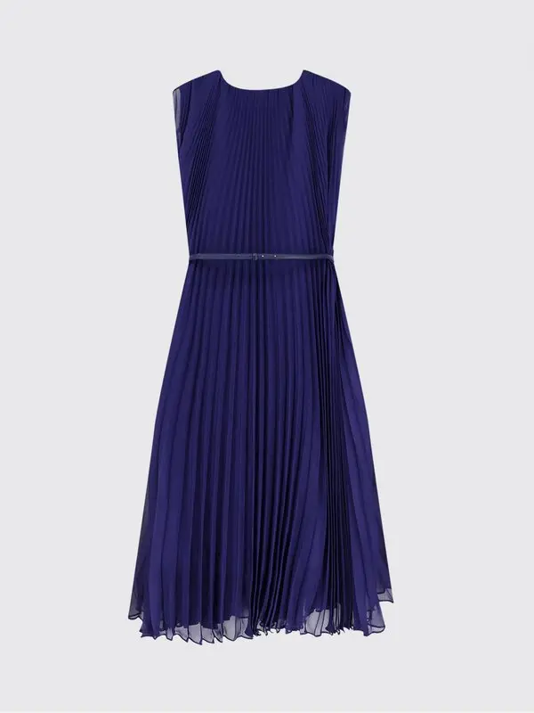 Max Mara Pleated Dress With Belt - Blue