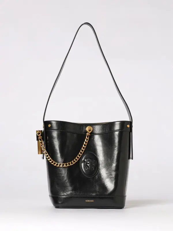 Versace Leather Pivot Bucket Bag - Black