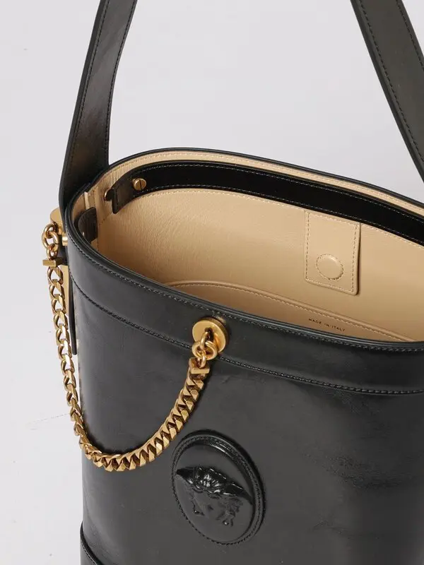 Versace Leather Pivot Bucket Bag - Black