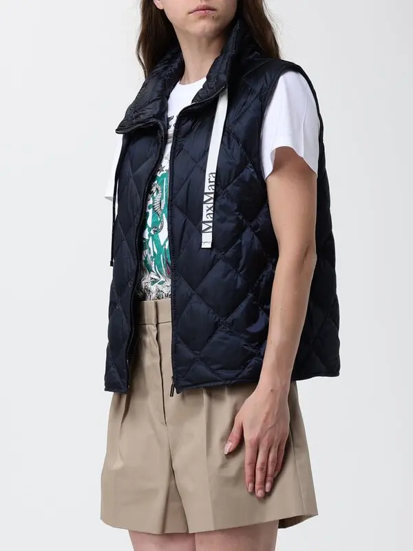 Max Mara Quilted Hooded Vest Padded With Goose Down - Blue