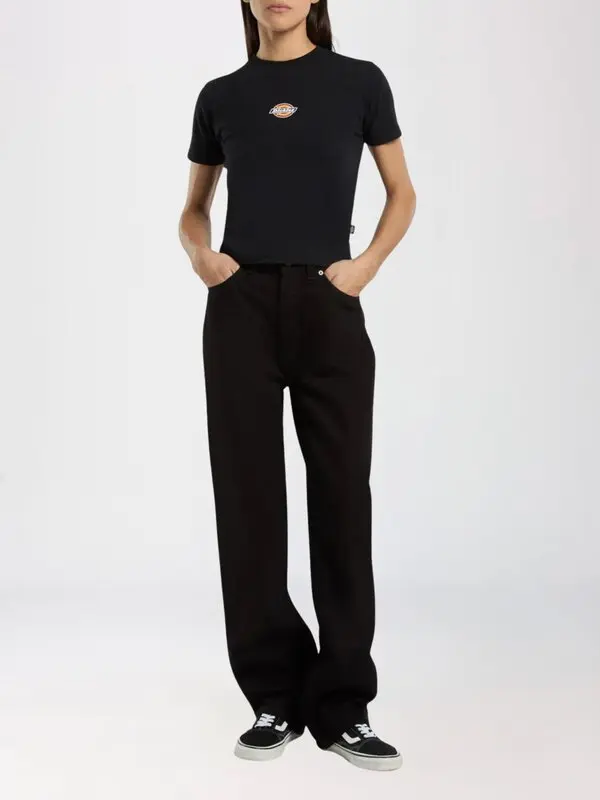 Dickies Cropped Cotton T-shirt With Printed Logo - Black