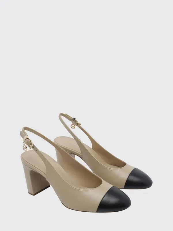 Michael Kors Piper Leather Slingback Pumps With Mk Monogram And Block Heel
