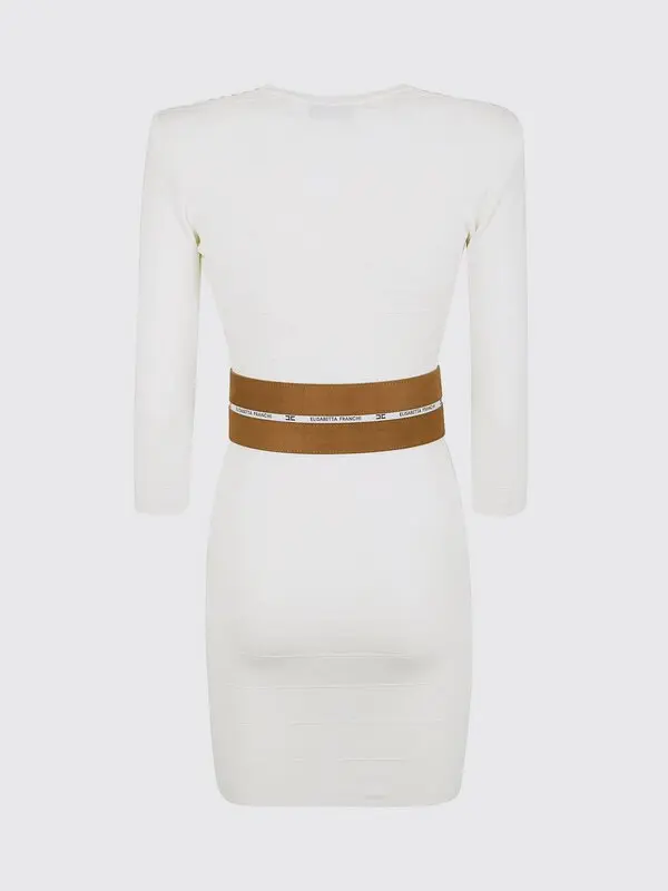 Elisabetta Franchi Striped V-neck Dress With Belt - Ivory