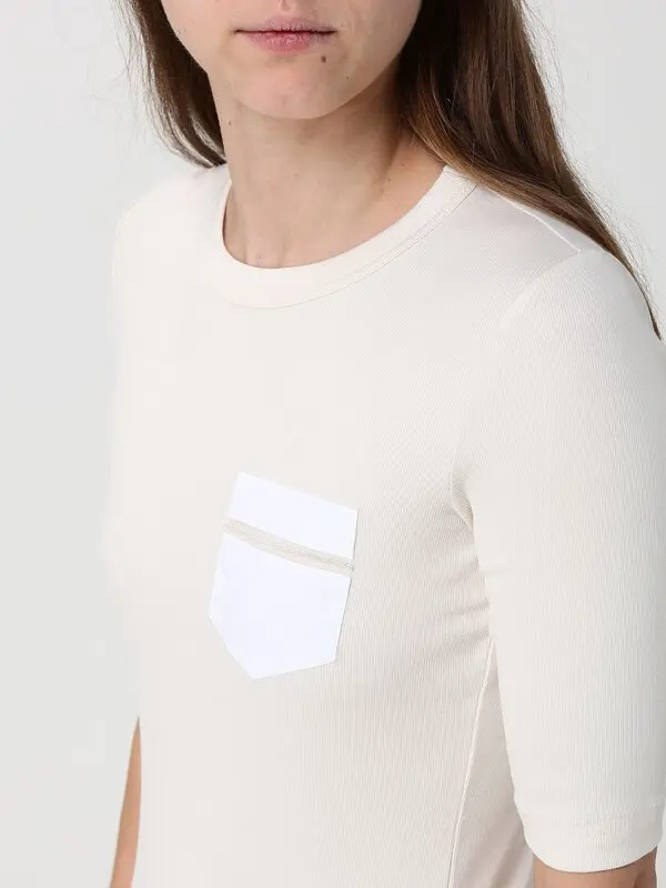 Fabiana Filippi Stretch Cotton T-shirt With Pocket Detail - Butter