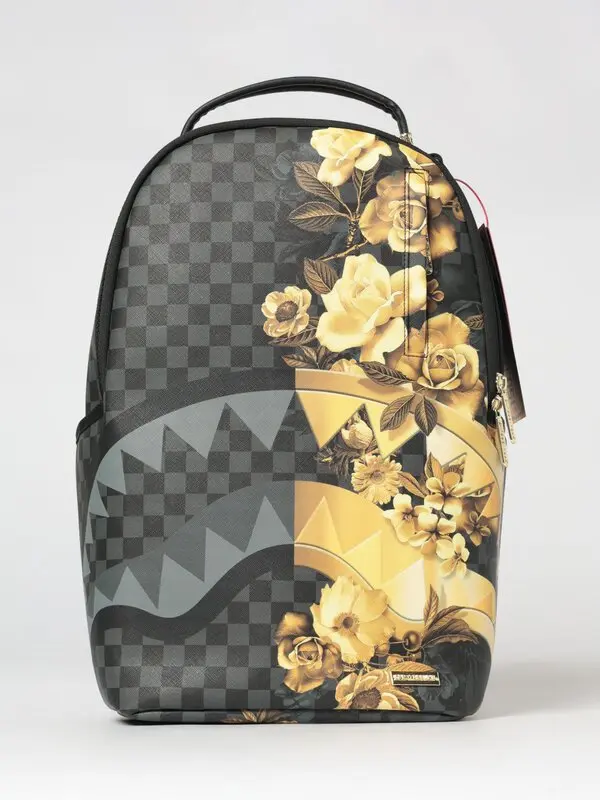 SPRAYGROUND Checkered Saffiano Coated Cotton Backpack With Floral Motif - Multicolor