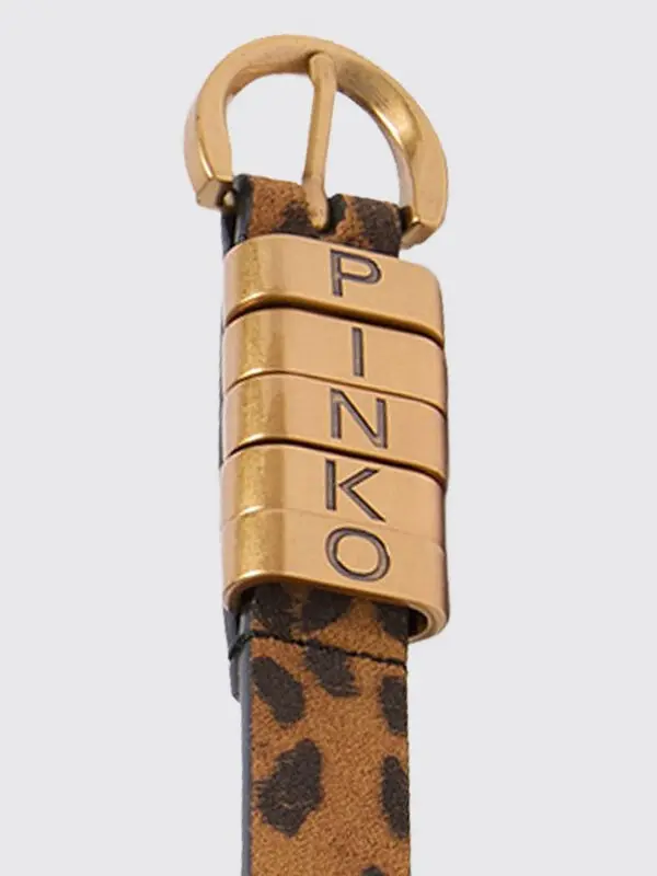 Pinko Animal Print Leather Belt With Logo Buckle