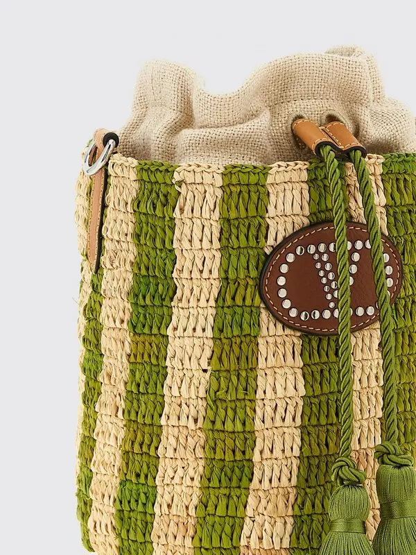 Valentino Garavani Striped Raffia Bucket Bag - Green