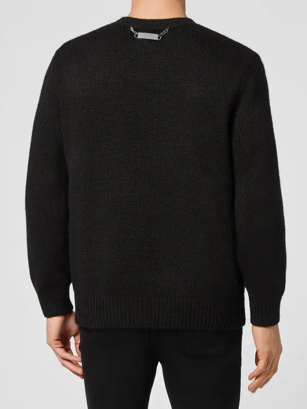 Philipp Plein Teddy Bear Print Wool Blend Crewneck Sweater