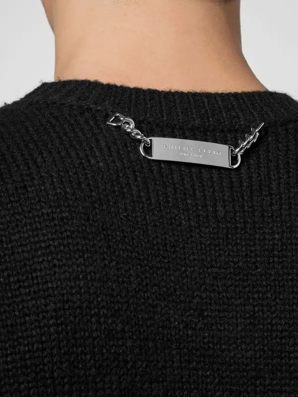 Philipp Plein Teddy Bear Print Wool Blend Crewneck Sweater