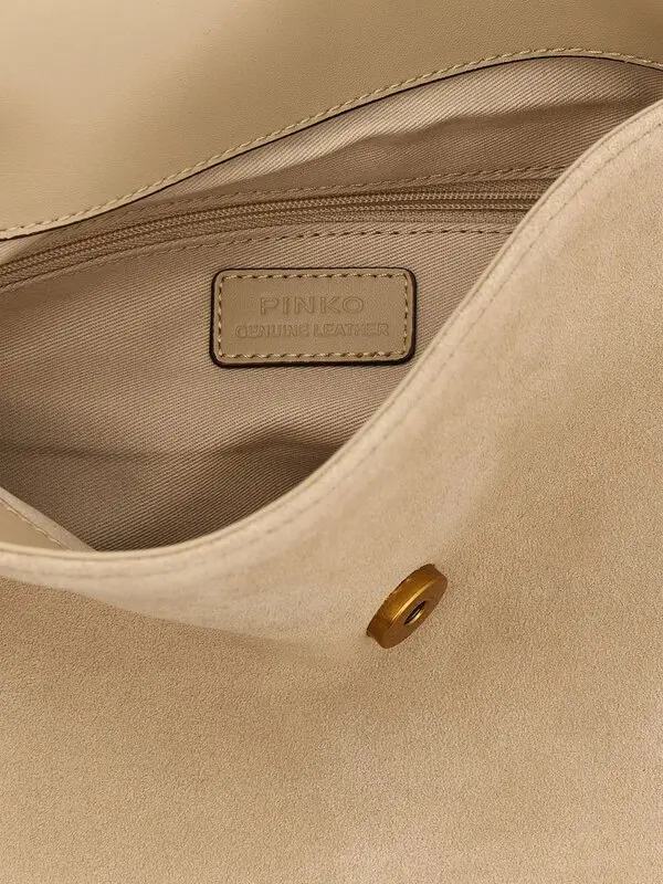 Pinko Medium Suede Saddle Bag Baguette Shoulder Bag - Beige