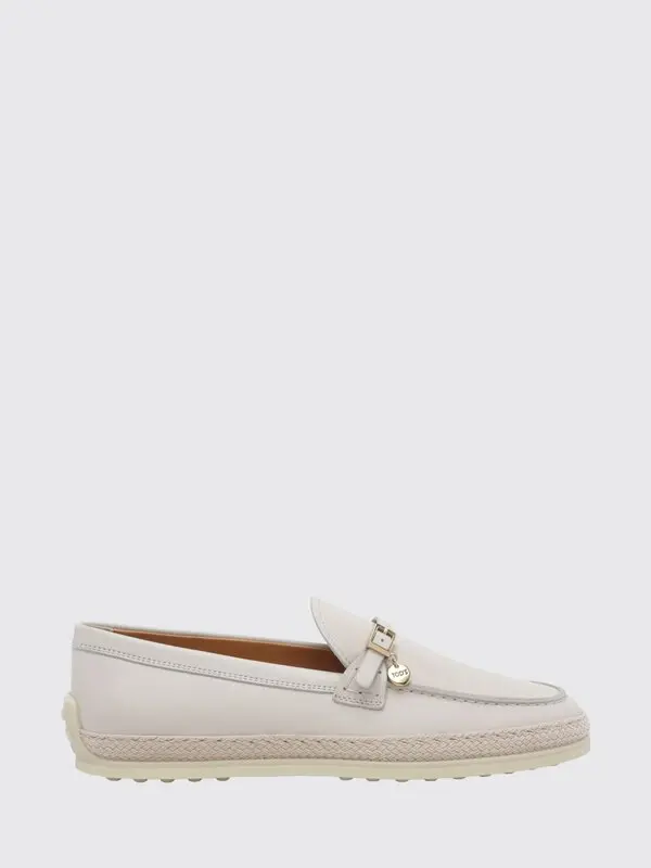 TOD'S Smooth Leather Loafers With Pebbled Sole And Engraved Logo - White