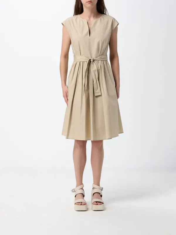 Woolrich Midi Dress With Belted Waist - Beige