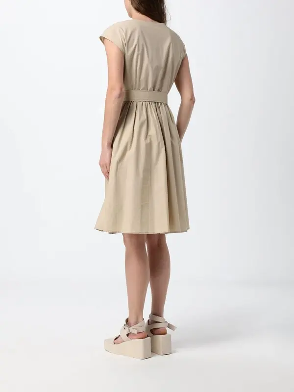 Woolrich Midi Dress With Belted Waist - Beige