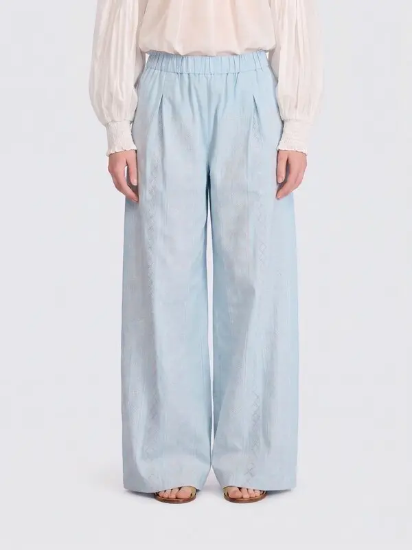 SEMICOUTURE Jhonny Embroidered Cotton Palazzo Trousers - Pink