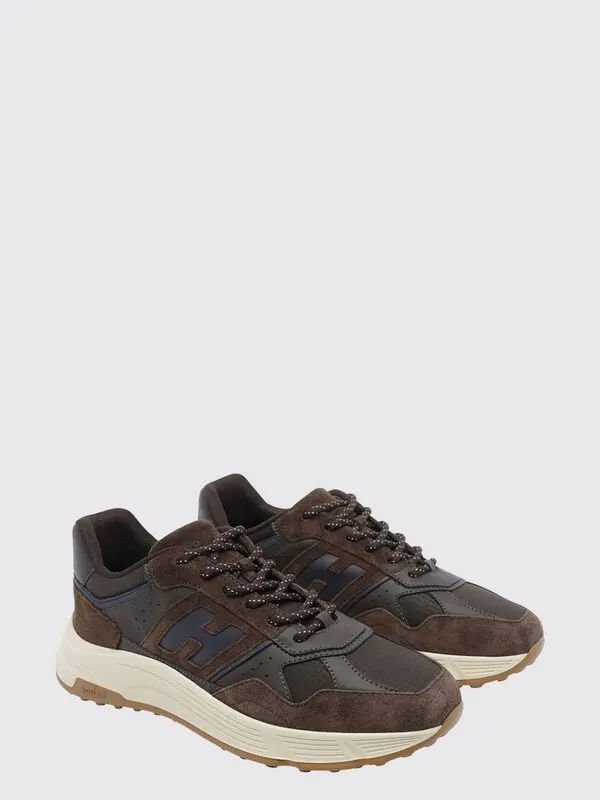 Hogan Hyperlight Leather And Nylon Sneakers With Chunky Sole - Brown