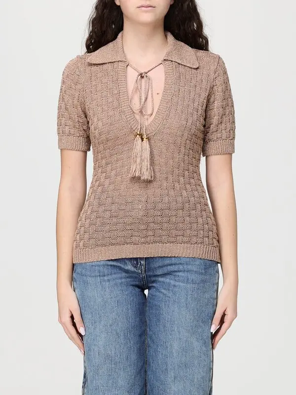 Elisabetta Franchi Viscose And Linen Knit Polo Shirt