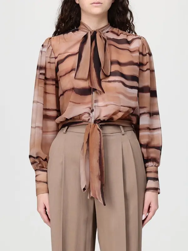 Elisabetta Franchi Chiffon Shirt With Abstract Print And Pussybow Collar