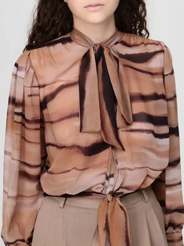 Elisabetta Franchi Chiffon Shirt With Abstract Print And Pussybow Collar