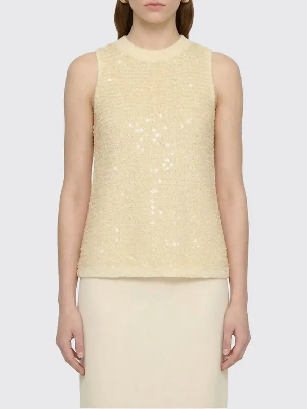 SEMICOUTURE Sleeveless Sequined Tweed Knit Top
