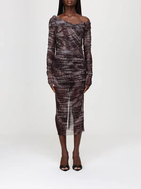 Elisabetta Franchi Printed Tulle Midi Dress